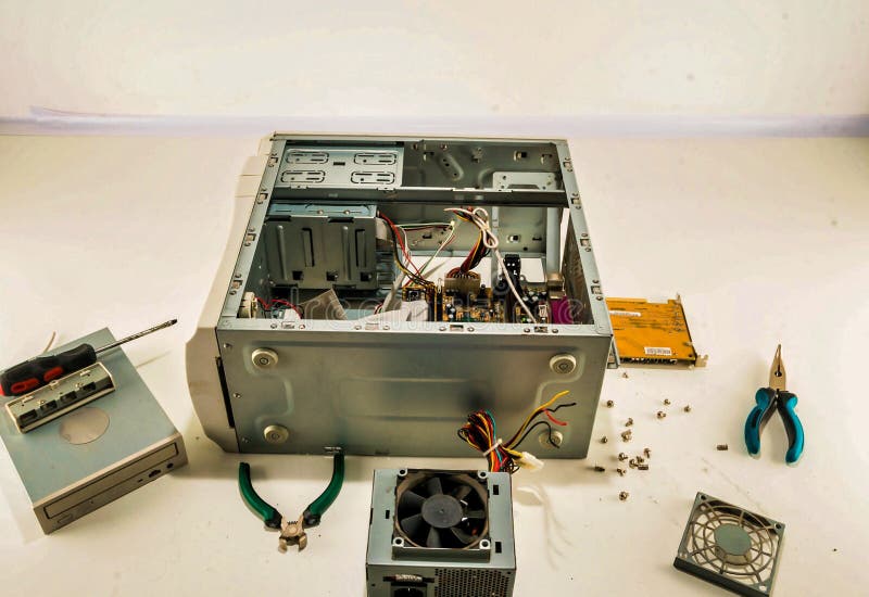 Process of Computer Repairing with a Disassembled Computer Case Stock ...