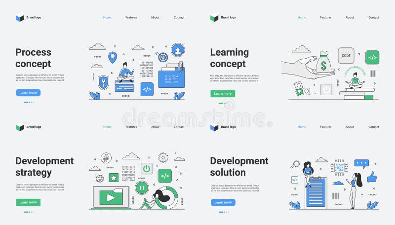 Process Concept, Learning Concept, Development Strategy and Solution Web Template Vector ...