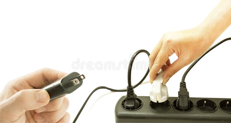 The Process of Connecting the Various Plugs into the Socket Stock Photo ...