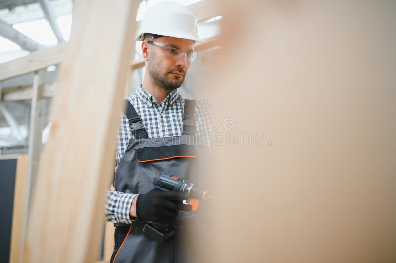 Process of Construction New and Modern Modular House. Worker Man in ...