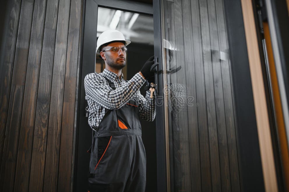 Process of Construction New and Modern Modular House. Worker Man in ...