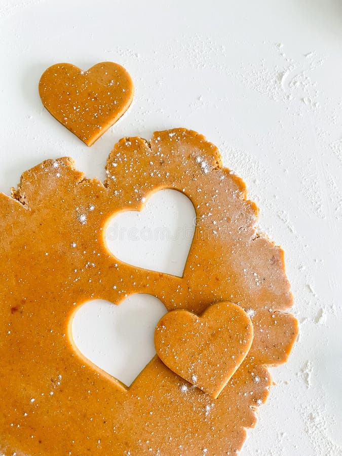 The Process of Cooking Heart Cookies. Top View Raw Stock Photo - Image ...