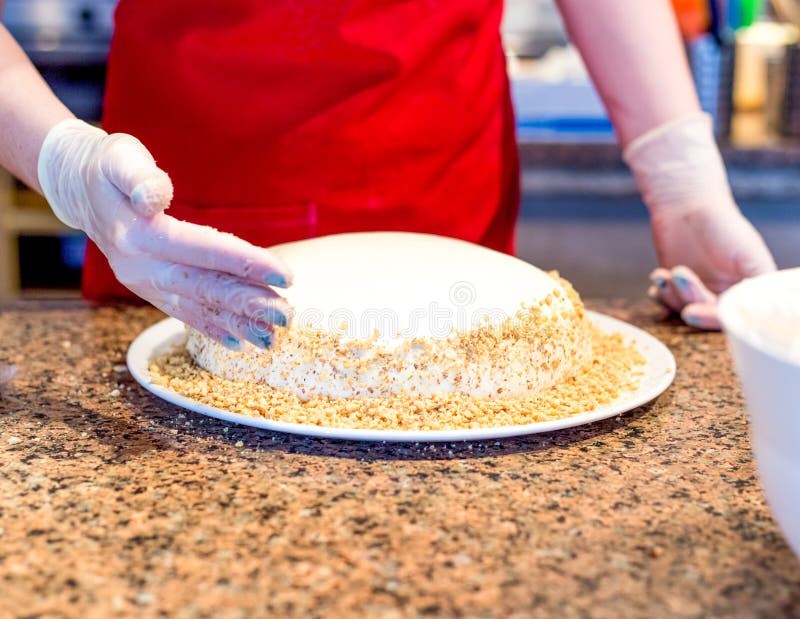 Process of Cooking Homemade Sponge Cake Decorating Stock Photo - Image ...