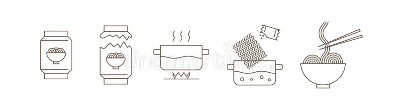 Process of Cooking Noodles Ramen - Set of Vector Icons Stock Vector ...