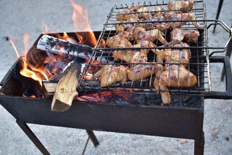 The Process of Cooking Outdoors. Cooking at the Stake Stock Image ...