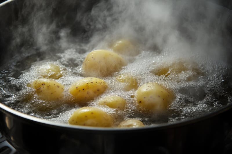 The Process of Cooking Potatoes in Hot Water. Stock Illustration ...