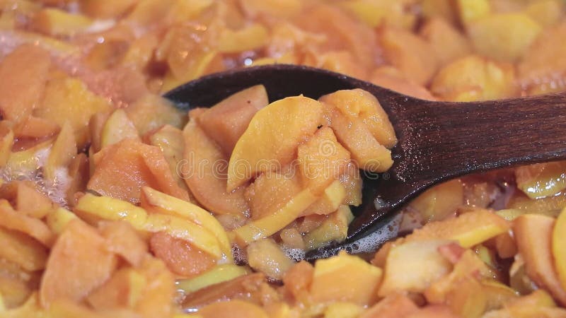 In the Process of Cooking Quince Jam - the Sliced Quinces Boiling Stock ...