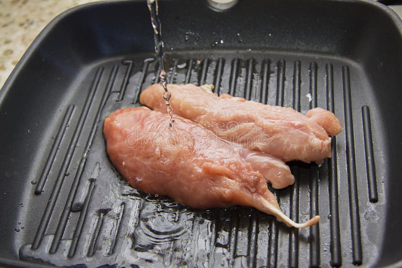 Process of Cooking Raw Chicken Breasts Stock Photo - Image of healthy ...