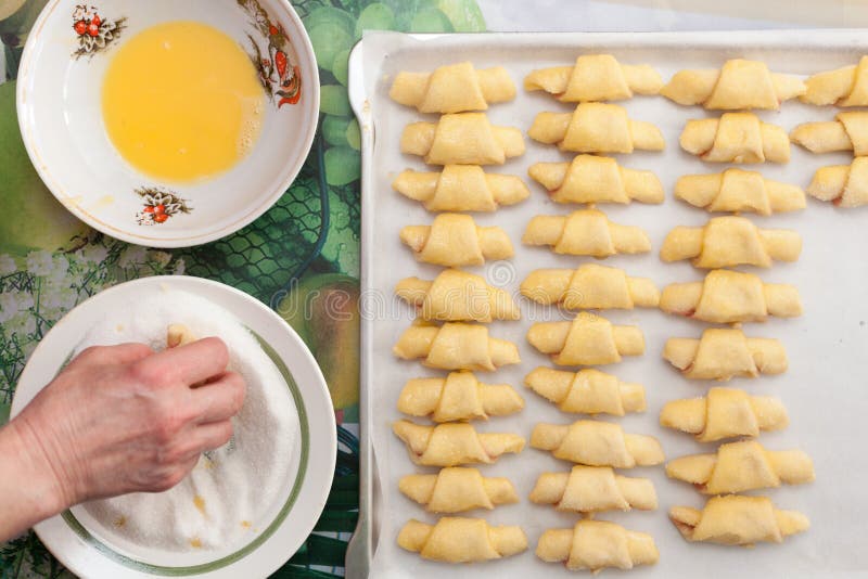 Process of Cooking Small Croissants with Cerry for Breakfast ...