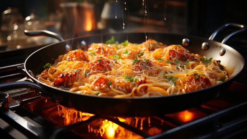 The Process of Cooking Spaghetti in the Kitchen. Generative AI. Stock ...