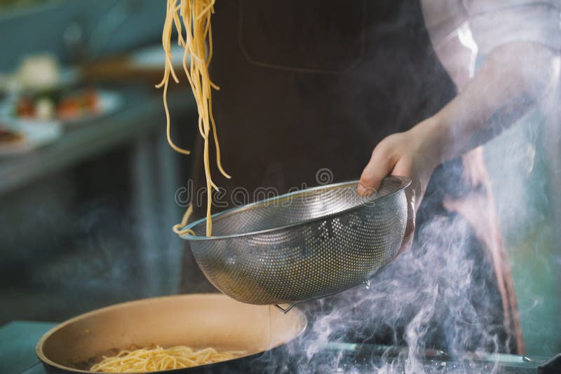 Process of Cooking Spaghetti in Restaurant Stock Photo - Image of ...