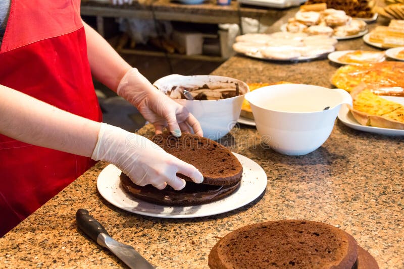 Process of Cooking Sponge Cake in Restaurant Stock Image - Image of ...
