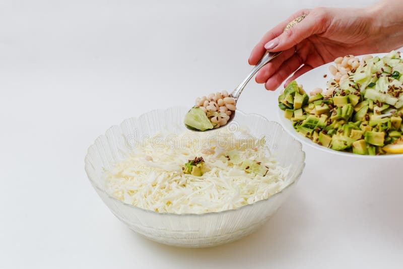 The Process of Cooking Vegetable Salad Stock Image - Image of plate ...