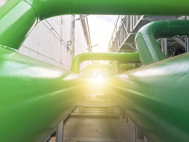 Process Cooling System with Big Green Pipe Line System Stock Photo ...