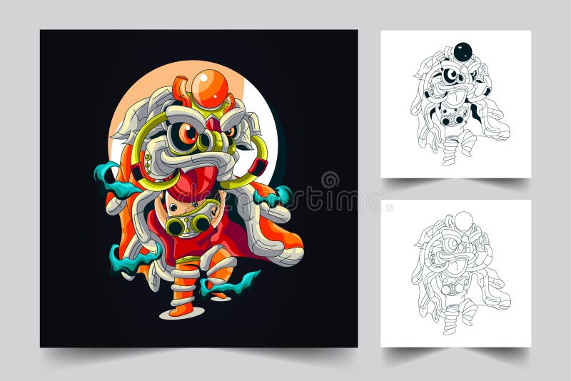 Lion Dance Traditional Culture Mascot Logo Design Vector with Modern ...