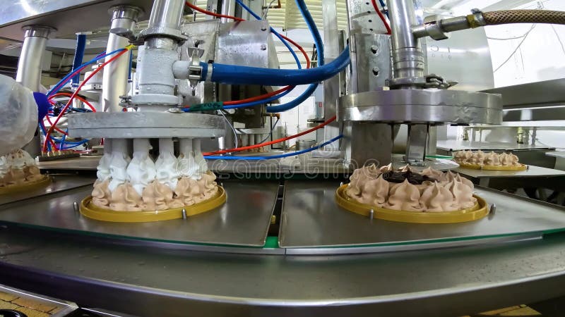 Cake on an Automated Conveyor Line. the Process of Creating a Cake on a ...