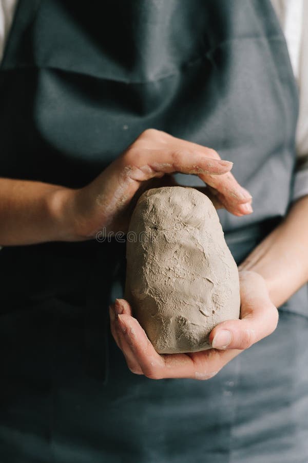 Process Creating Ceramic Products Potter Holds Piece Wet Clay Their ...