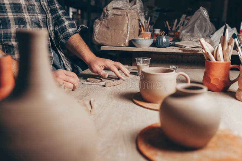 Potter Forms Clay Creating a Cup. Process of Creating Ceramic Products ...