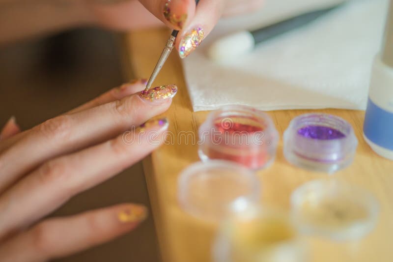 The Process of Creating a Design on the Nails Stock Image - Image of ...