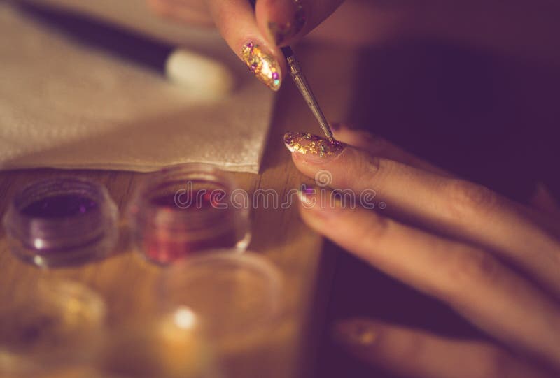 The Process of Creating a Design on the Nails with Brush Stock Image ...