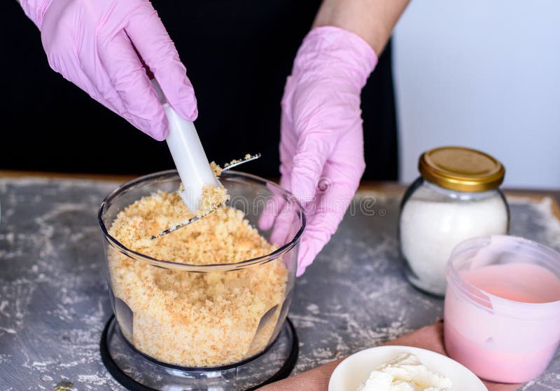 The Process of Creating Dessert with the Hands of a Pastry Chef. Cream ...