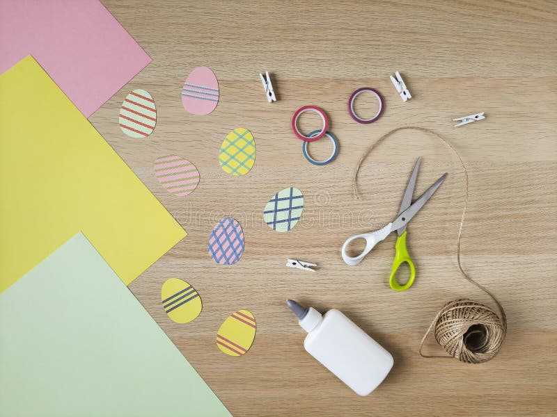 Process of Creating Easter Decorative Eggs. Flat Lay. Crafts for ...