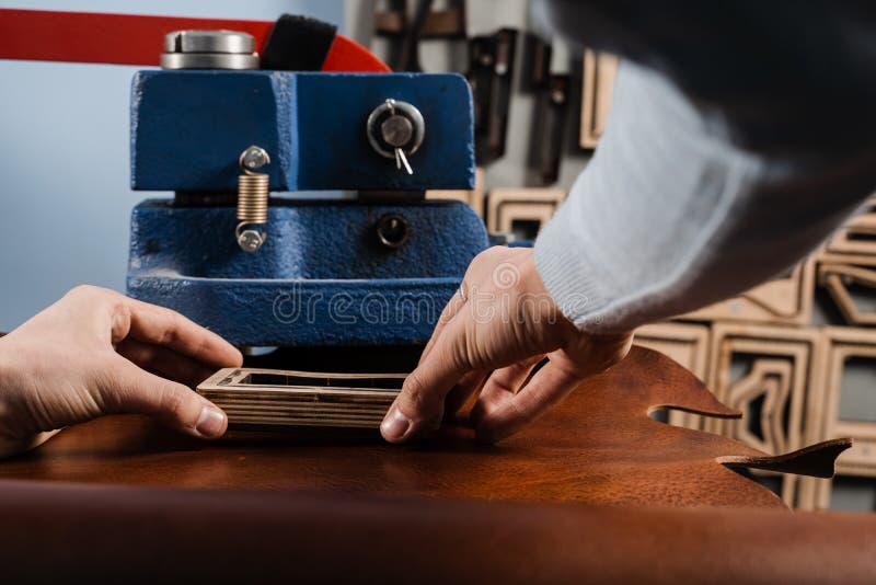 Process of Creating Genuine Leather Products in Factory. Craftsman is ...