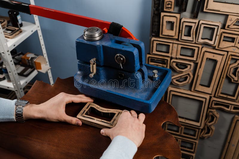 Process of Creating Genuine Leather Products in Factory. Craftsman is ...