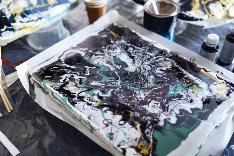 The Process of Creating a Painting with Acrylic Paints. Abstract ...