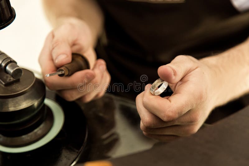 The Process of Creating and Polishing a Ring Close-up Stock Image ...