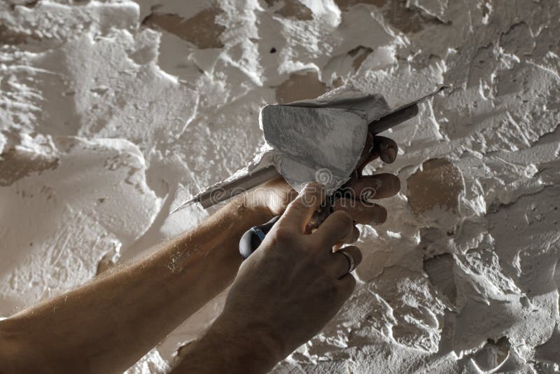 Process of Creating White Textured Clay Wall with Cracks and ...