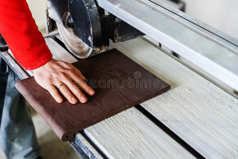 The Process of Cutting a Ceramic Step for a Staircase Using Special ...