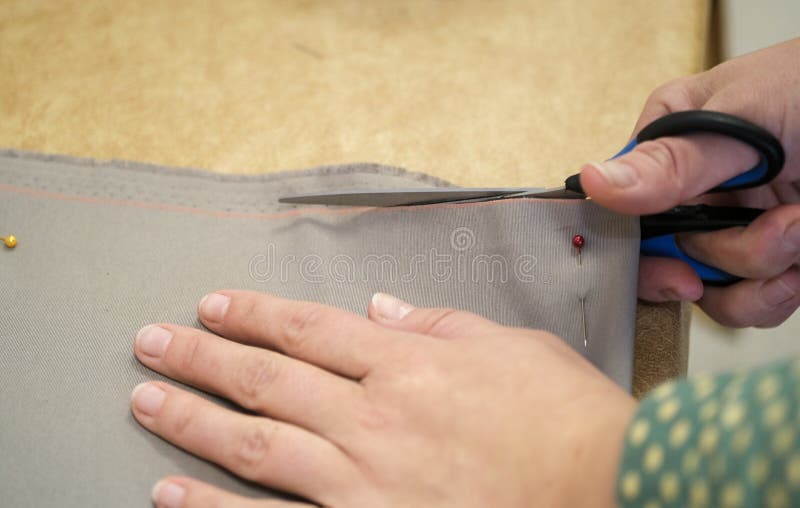 The Process of Cutting the Fabric Stock Image - Image of design, woman ...