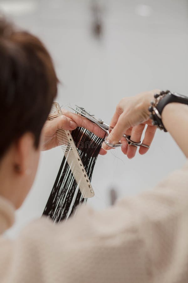 The Process of Cutting Hair Taken in Close Up Stock Photo - Image of ...