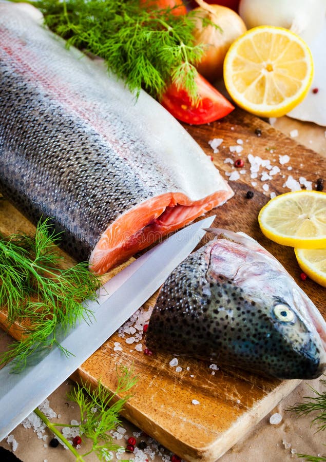 Process of Cutting Raw Salmon Stock Image - Image of fresh, food: 63464257