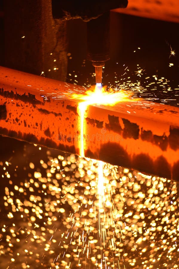 Cutting Steel with Hot Welding Stock Image - Image of stage, reflection ...