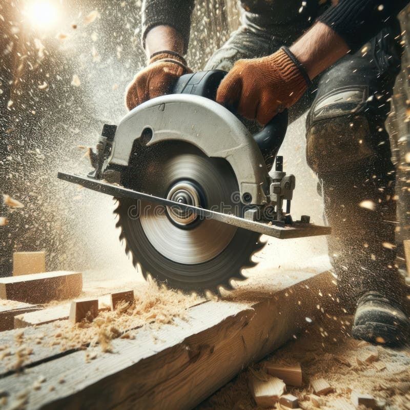 The Process of Cutting Wood with a Circular Saw. Stock Image - Image of ...