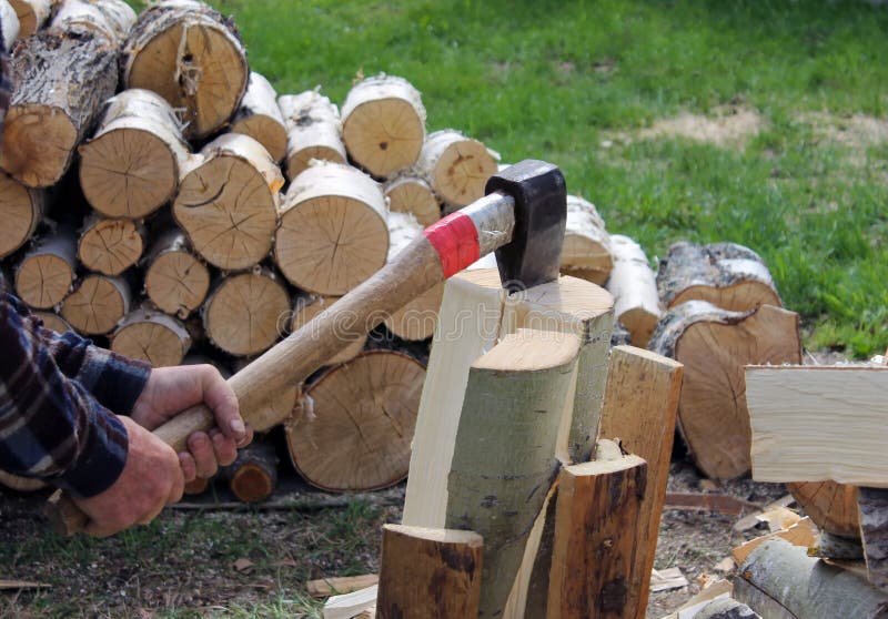 The Process of Cutting Wood with a Cleaver Stock Image - Image of ...