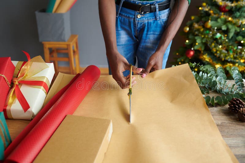 Cutting Wrapping Paper Sheets Stock Photo - Image of create, family ...