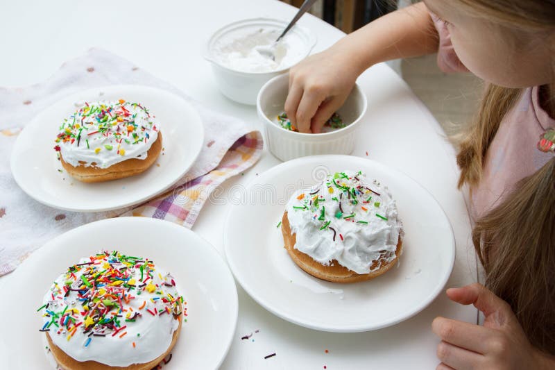 Process of Decorating a Cake with Sweet Colored Decorations Stock Image ...
