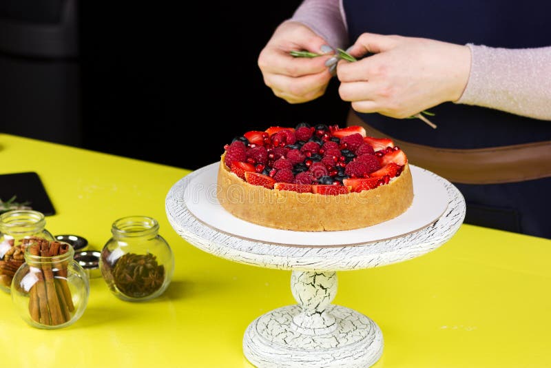 Process of Decorating Cheesecake Stock Photo - Image of making ...