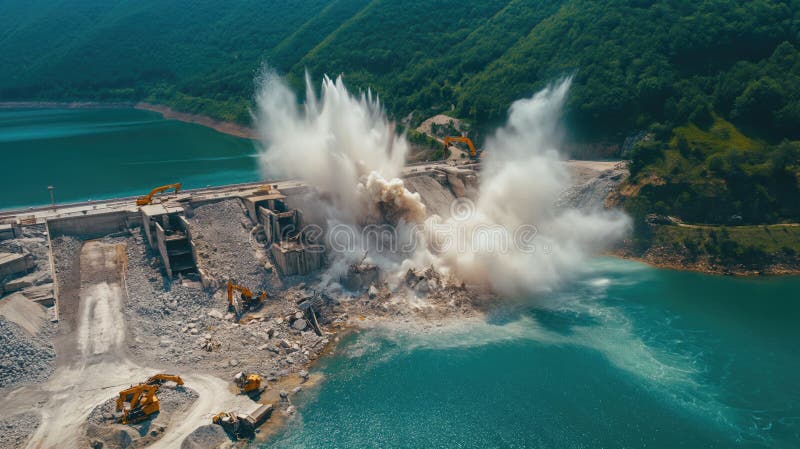 The Process of Destruction of the Dam of a Hydroelectric Power Plant ...