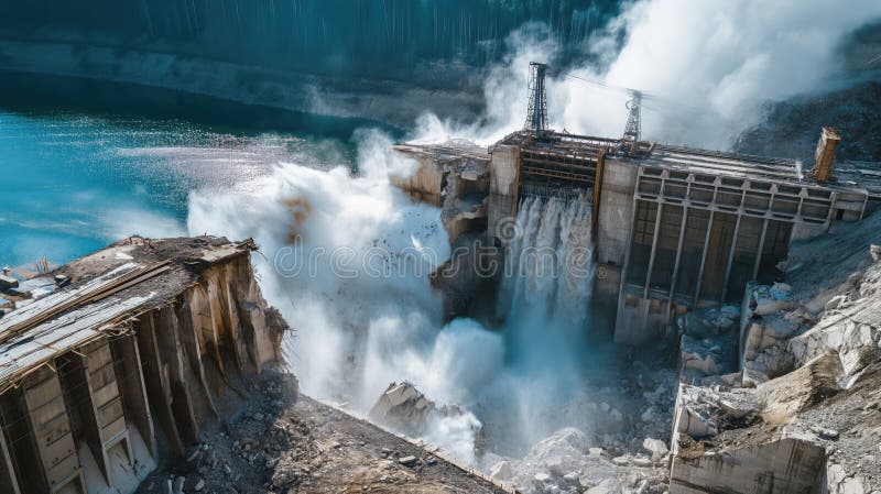 The Process of Destruction of the Dam of a Hydroelectric Power Plant ...
