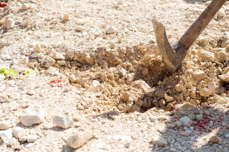 Process of Digging in Crushed Stone on a Construction Site in Germany ...