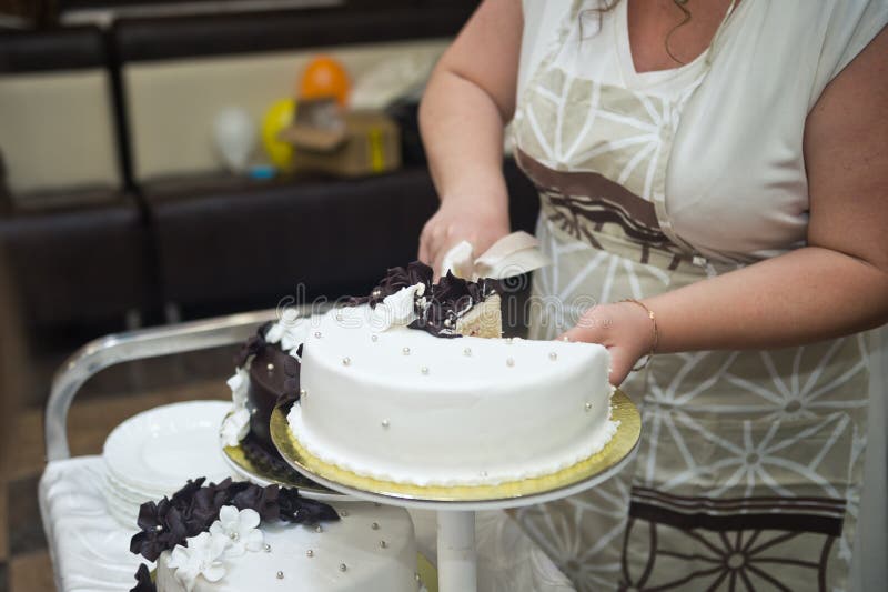The Process of Dividing the Cake into Pieces 7406. Stock Image - Image ...