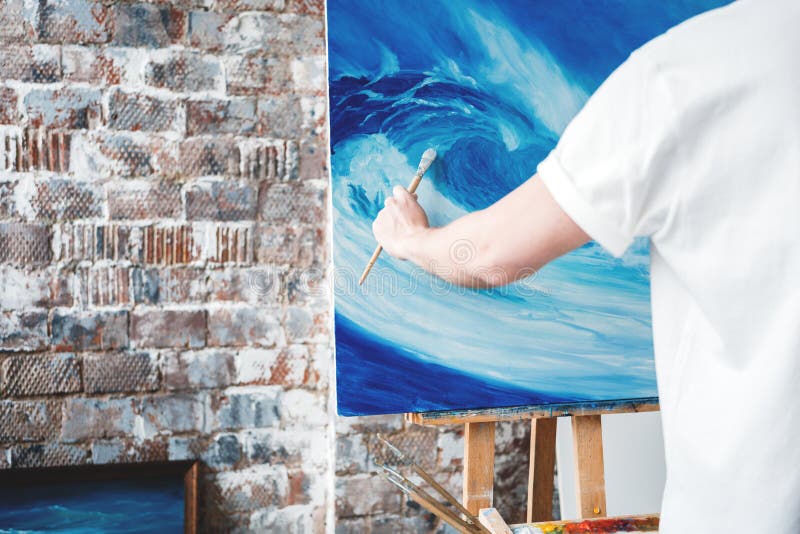 Process of Drawing an Artist Work in Art Loft Studio with Oilpaints ...