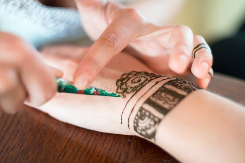Process of Drawing Mehendi on Arm Stock Photo - Image of background ...