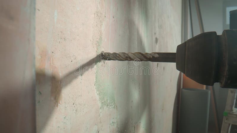 Process of Drilling Hole in Concrete Wall Using Electric Drill or ...