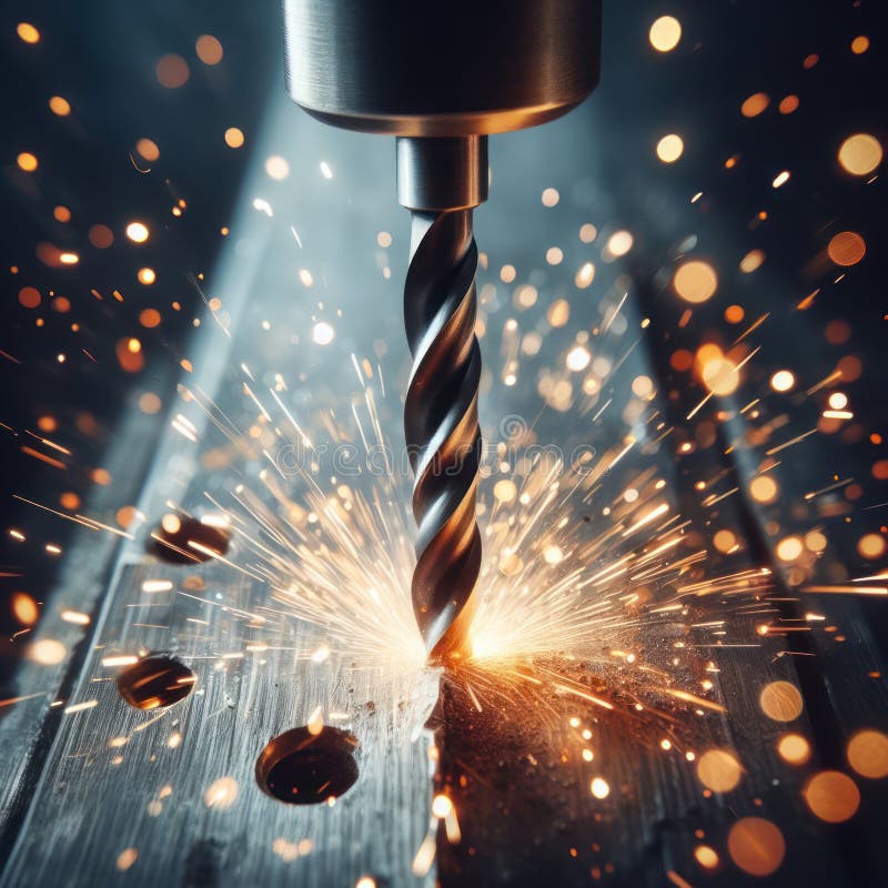 The Process of Drilling a Hole in a Metal Part. Stock Illustration ...