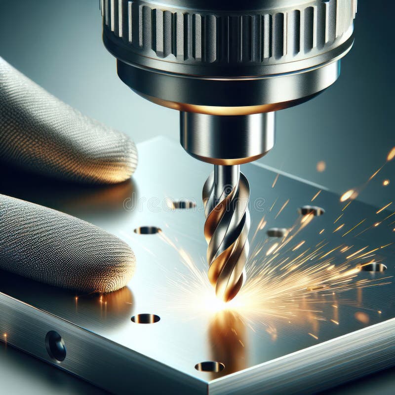 The Process of Drilling Holes in Metal Close-up. Stock Image - Image of ...